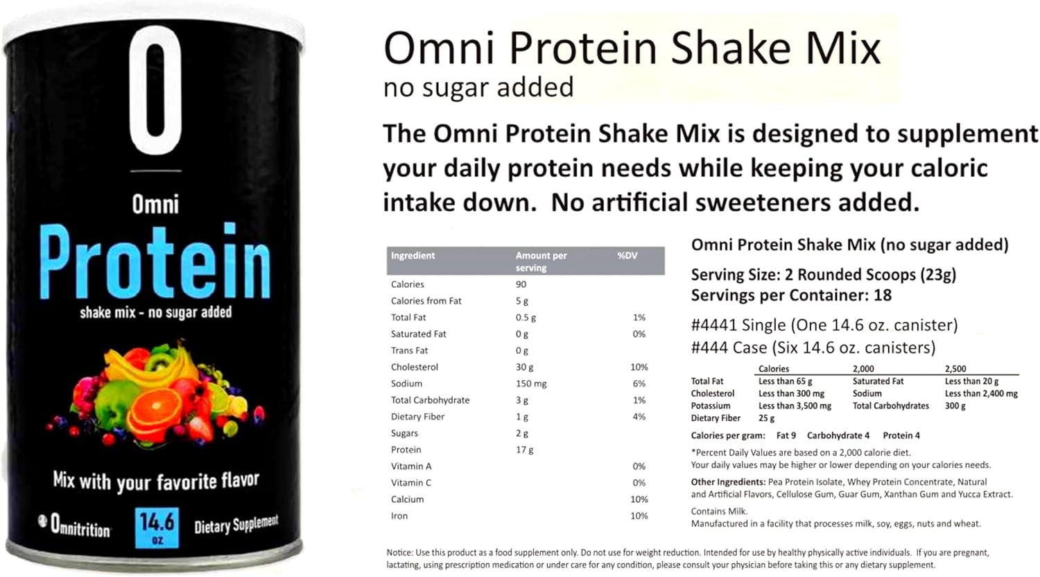 Buy Omnitrition Omni Protein Shake Mix - Unflavored No Sugar Added - 14 ...