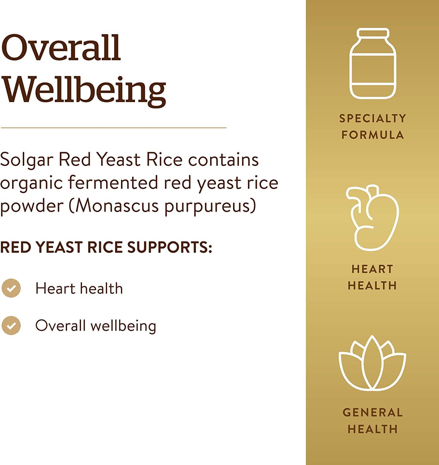Solgar Red Yeast Rice 600mg - 120 Vegetarian Capsules for Heart Health ...
