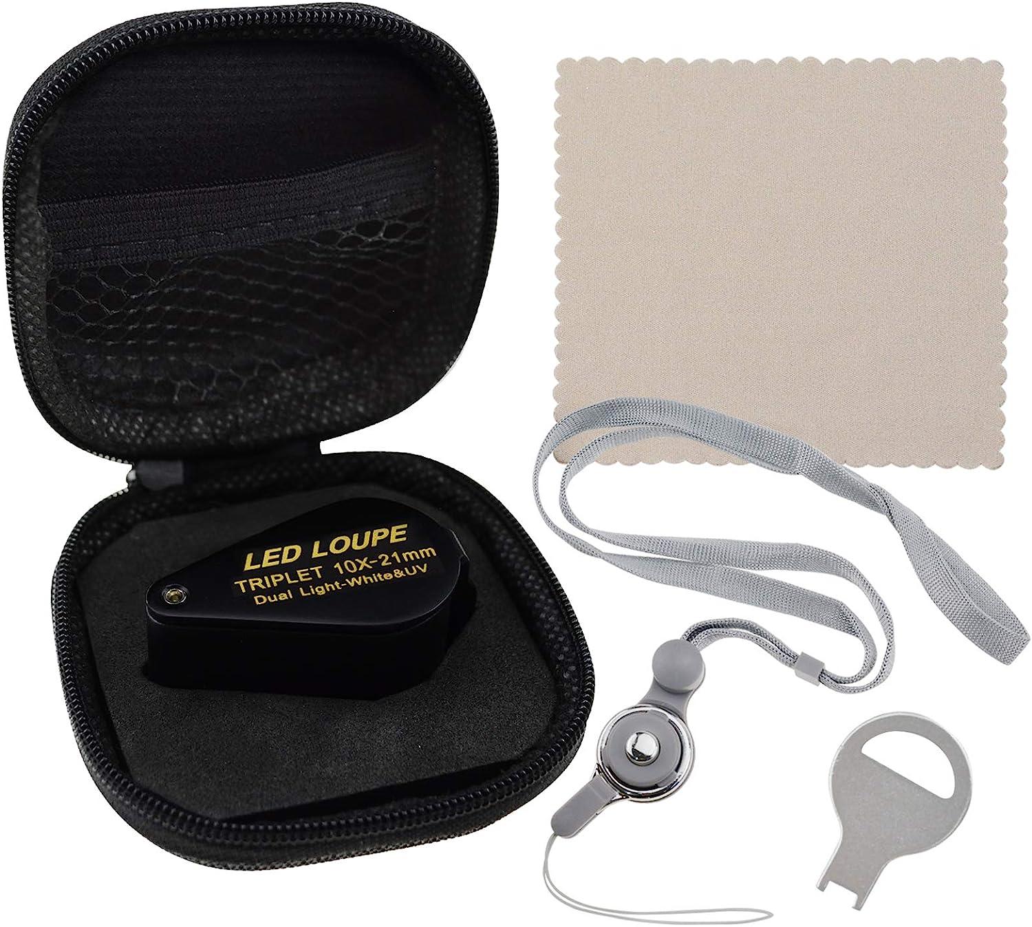 DANOPLUS 10x Magnifier Jewelry Loupe LED UV 21mm Triplet Lens - Gem ...