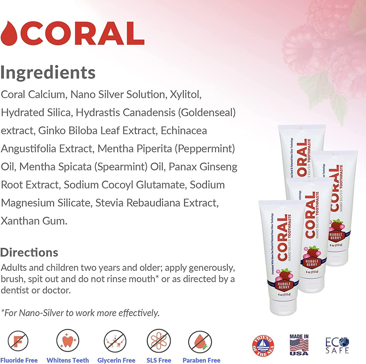 Coral White Nano Silver Bubble Berry Kids Fluoride-Free Toothpaste ...