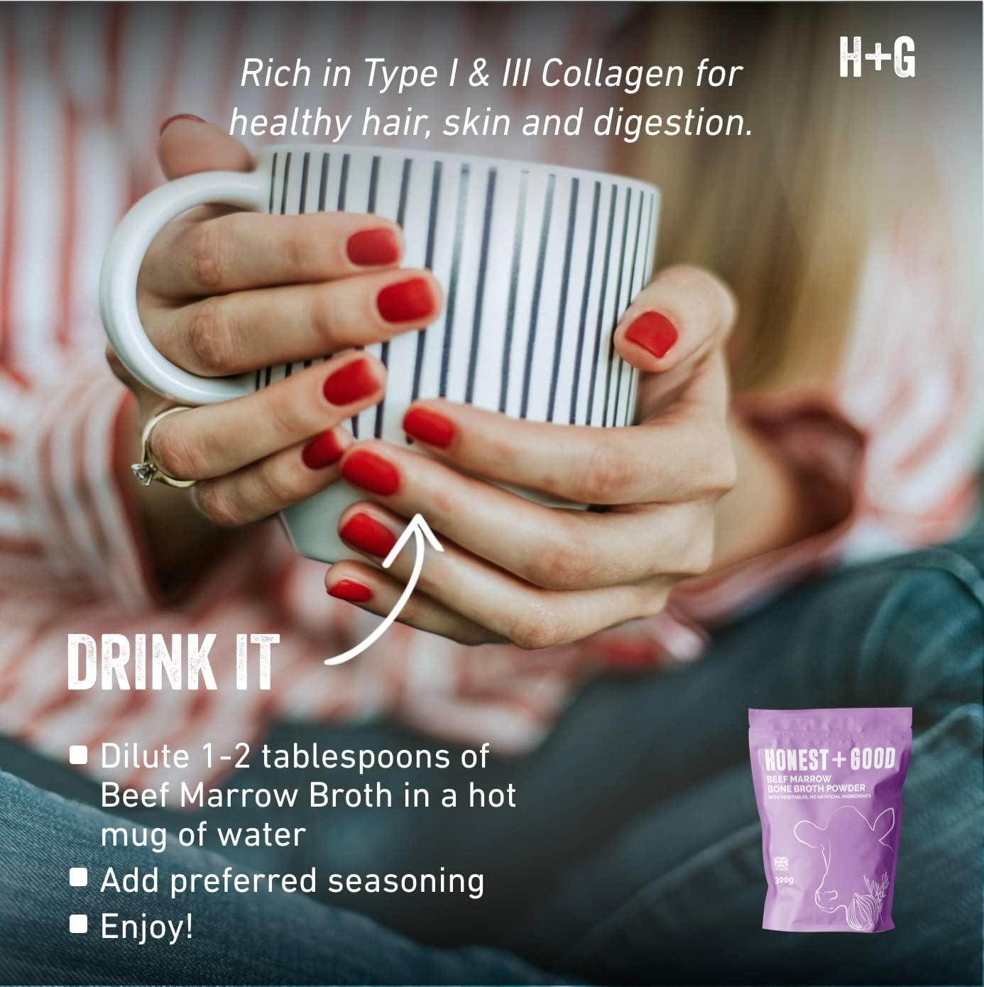 Honest + Good UK Grass Fed Beef Marrow Bone Broth Powder | 1 Month ...