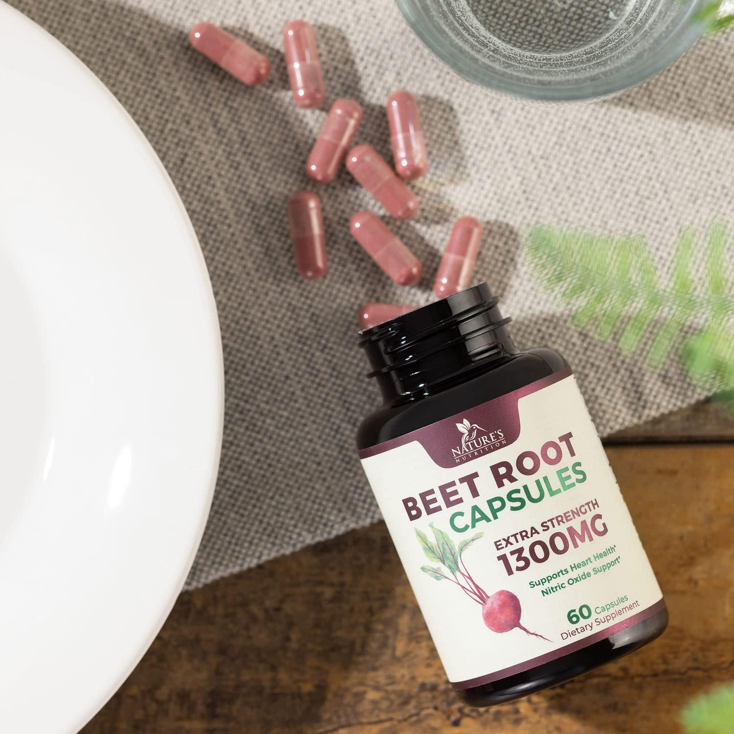 Beet Root Capsules - 1300mg Per Serving - Natural Beetroot Powder ...