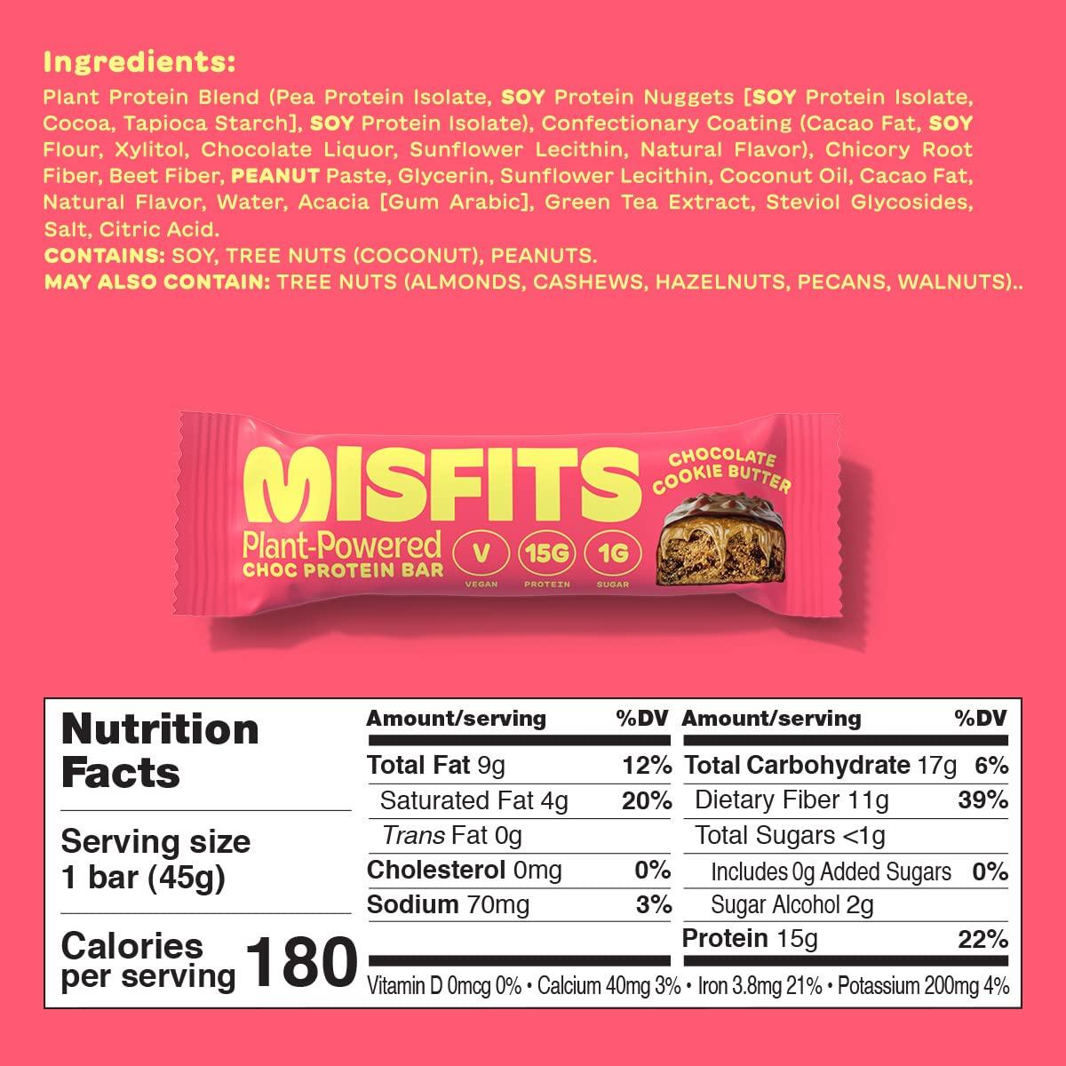 Misfits Vegan Cookie Butter Protein Bars - Plant Based Chocolate, High ...