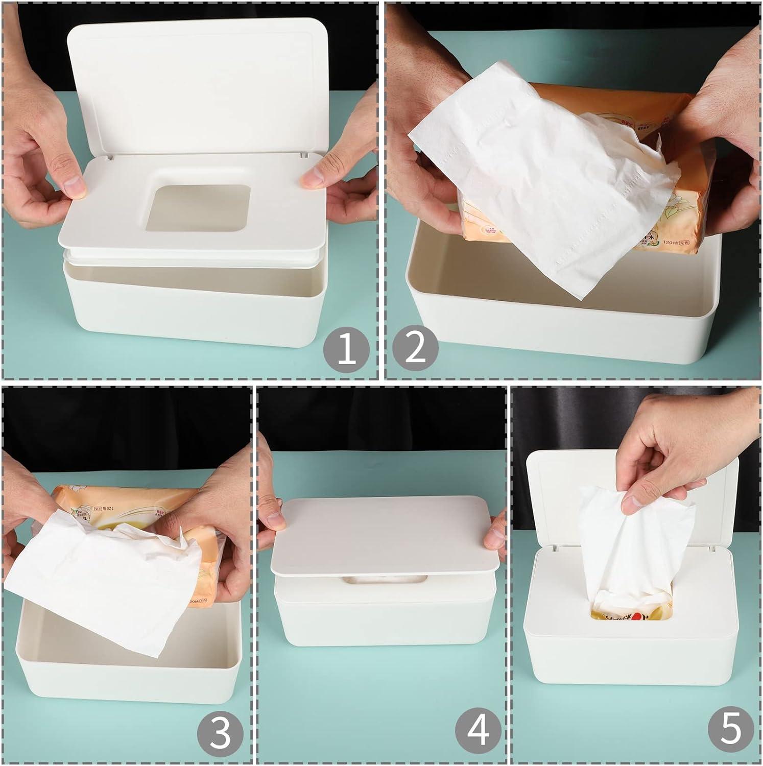 2PCS Wet Wipes Dispenser Box with Lid Seal - Gray+White | Reusable ...