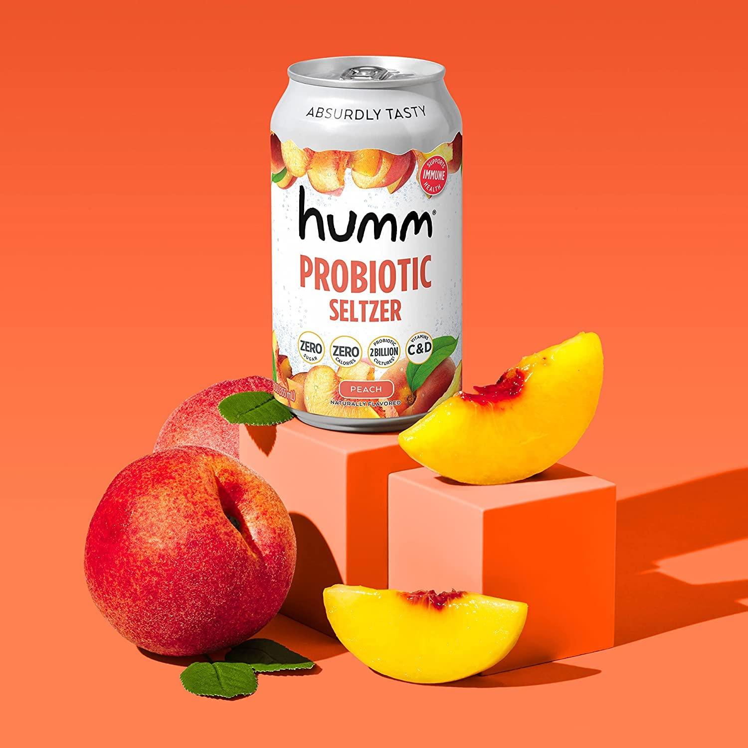 Humm Sparkling Probiotic Peach Seltzer - Zero Sugar & Calorie, 2 ...