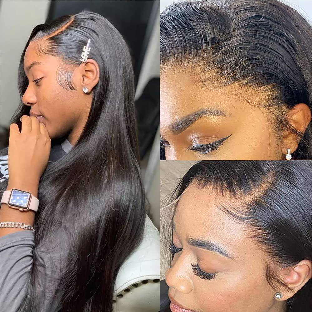 28 Inch Straight Lace Front Wig 180% Density HD Glueless Human Hair Wig ...