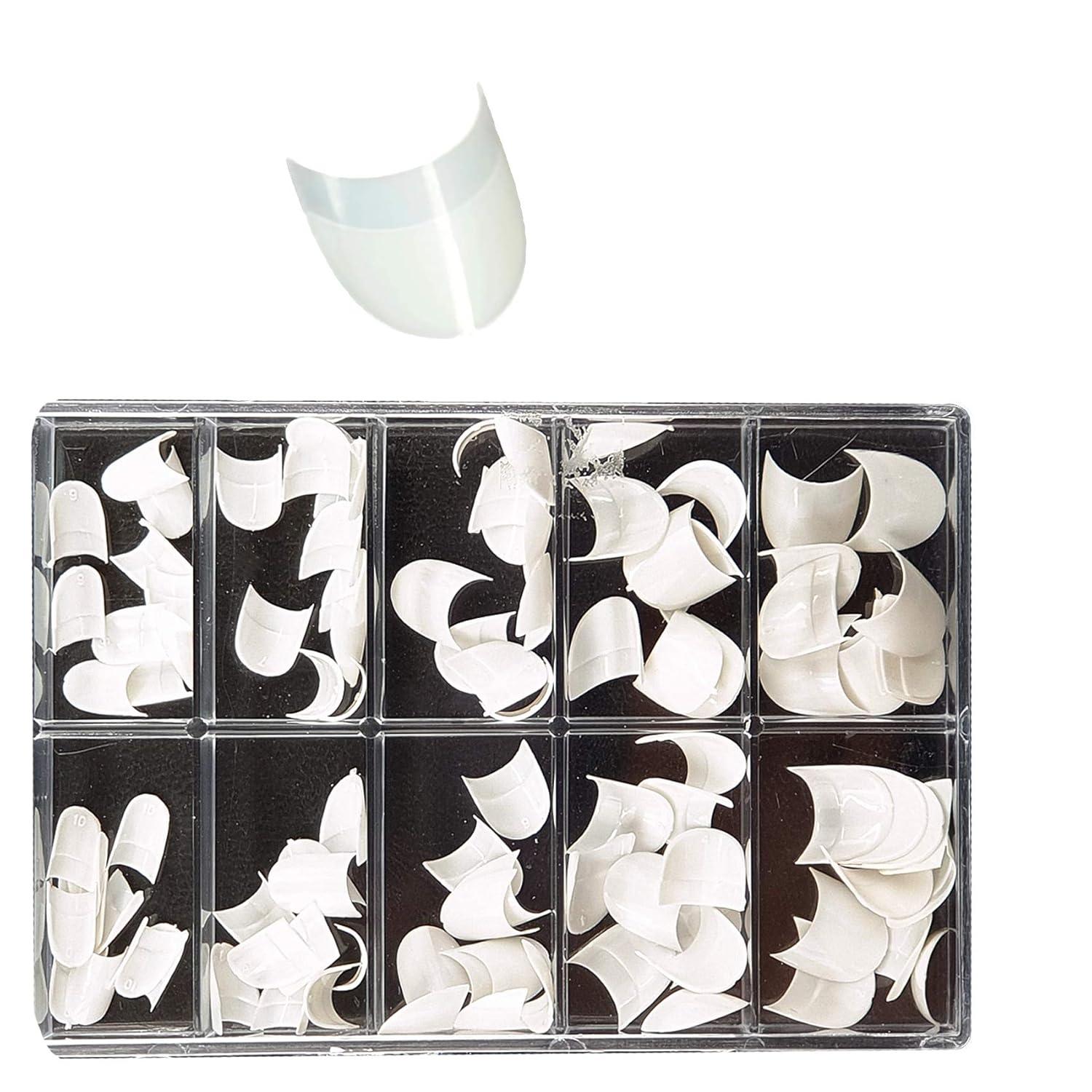 100 Round White Nail Tips - Premium Artificial Fingernails in Tip Box ...