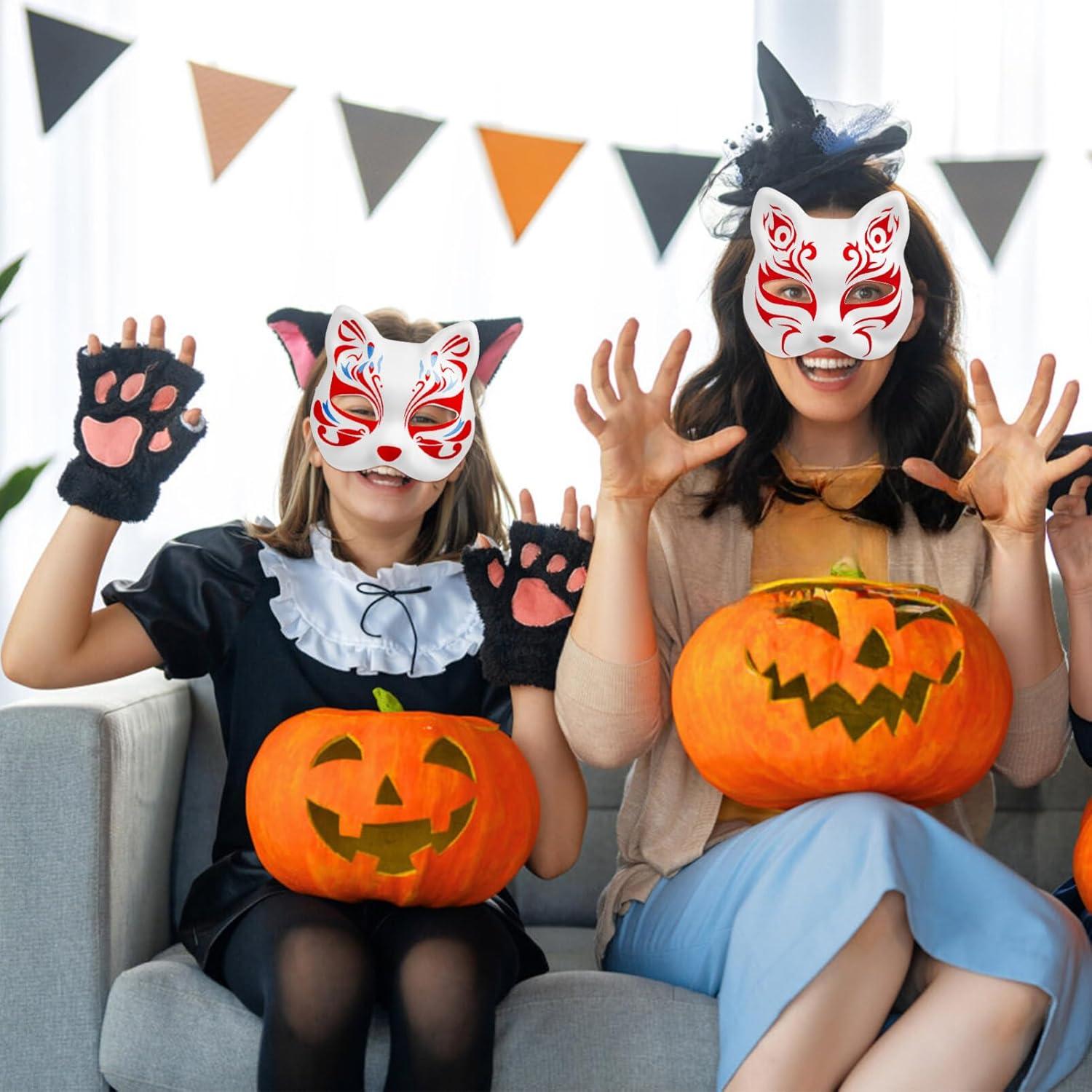 Pretyzoom 10-Piece Cat Mask Set - DIY White Cat Therian Masks for ...