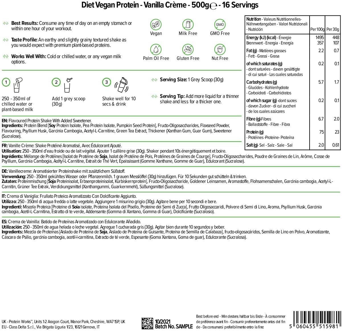 Buy Protein Works Diet Vegan Protein Shake - Vanilla Creme 500g | High ...