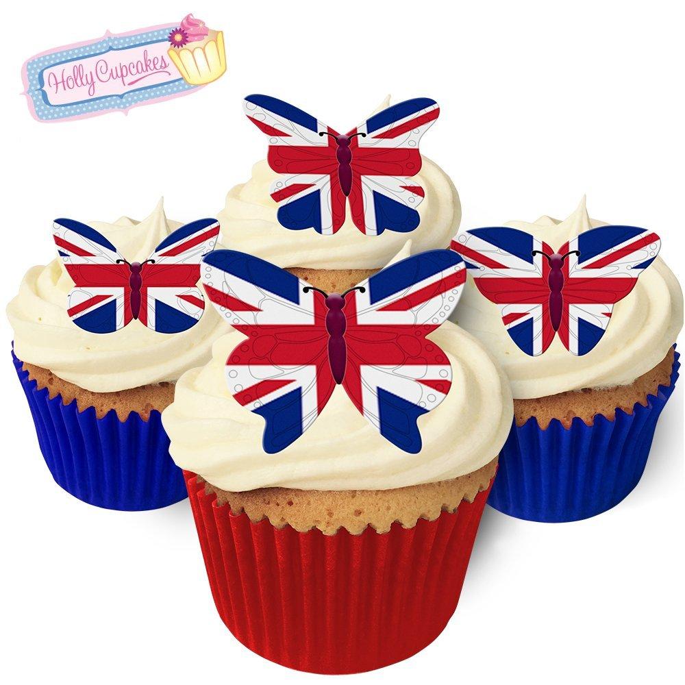24 Edible Pre-Cut Wafer Butterfly Cake Toppers: Union Jack | Buy Now ...
