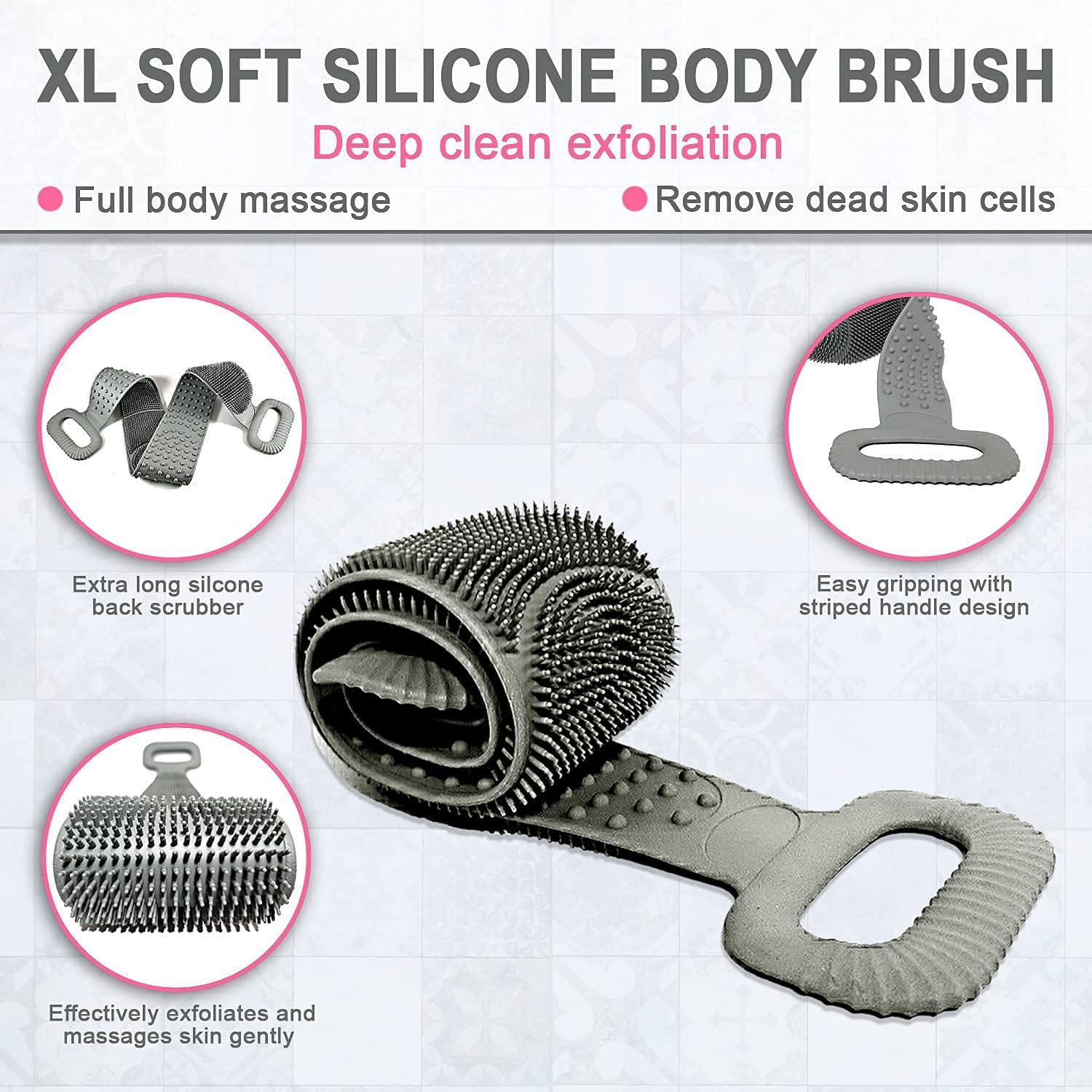 35.5/90cm Silicone Back Scrubber for Shower - Double Sided Body Brush ...