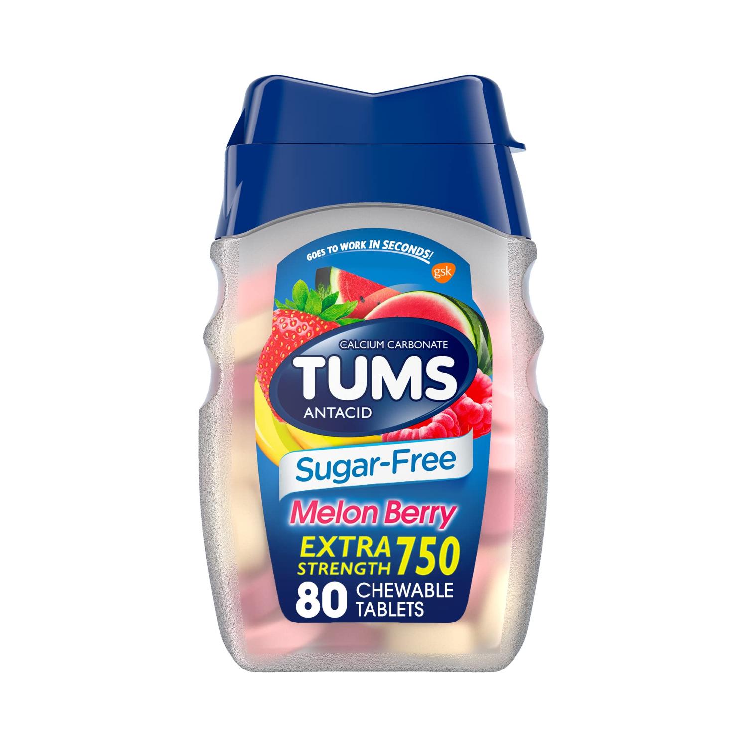 TUMS Extra Strength Chewable Sugar Free Antacid Tablets - Melon Berry ...