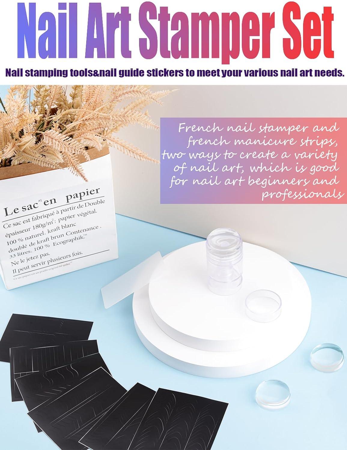 EBANKU French Manicure Kit: 6 PCS Stickers, Rotated Nail Stamper ...