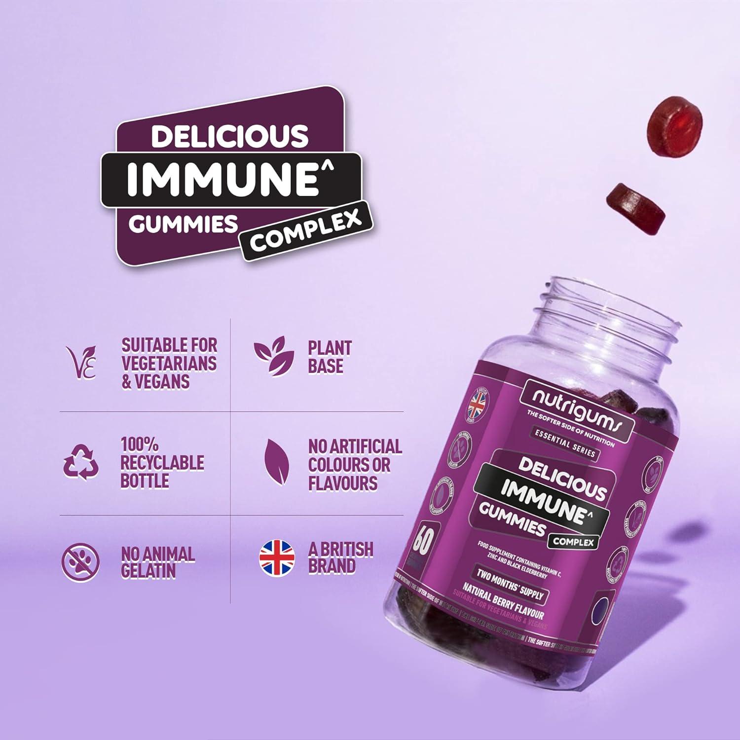 Nutrigums Immune Support Complex Gummy with Elderberry Extract, Vitamin C & Zinc - 60 Vegan ...
