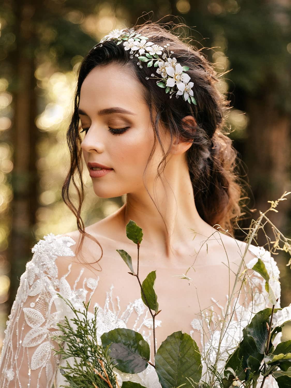 SWEETV Gold Flower Bridal Headband Tiara | Crystal Wedding Headpiece ...