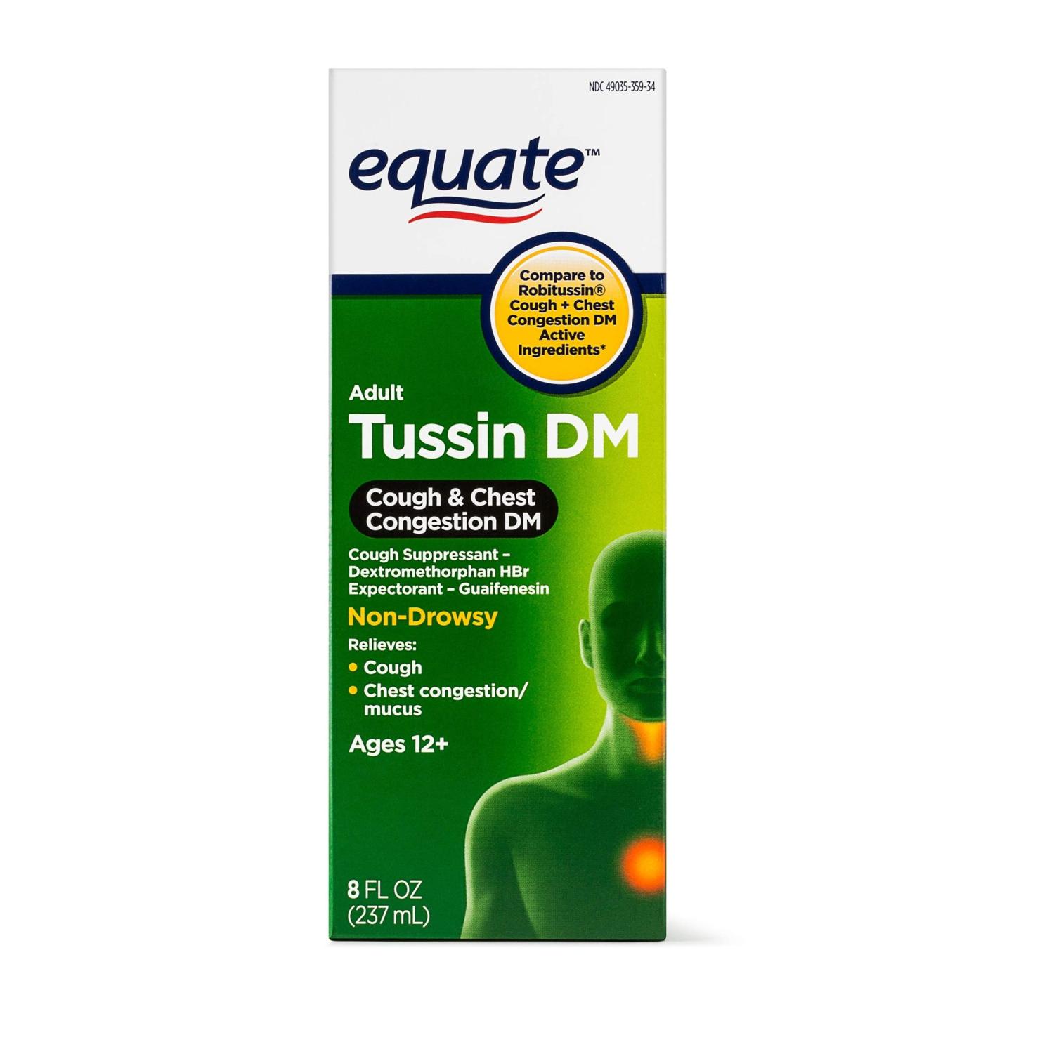 Equate Tussin DM Cough Suppressant/Expectorant Syrup 8oz - Compare to ...