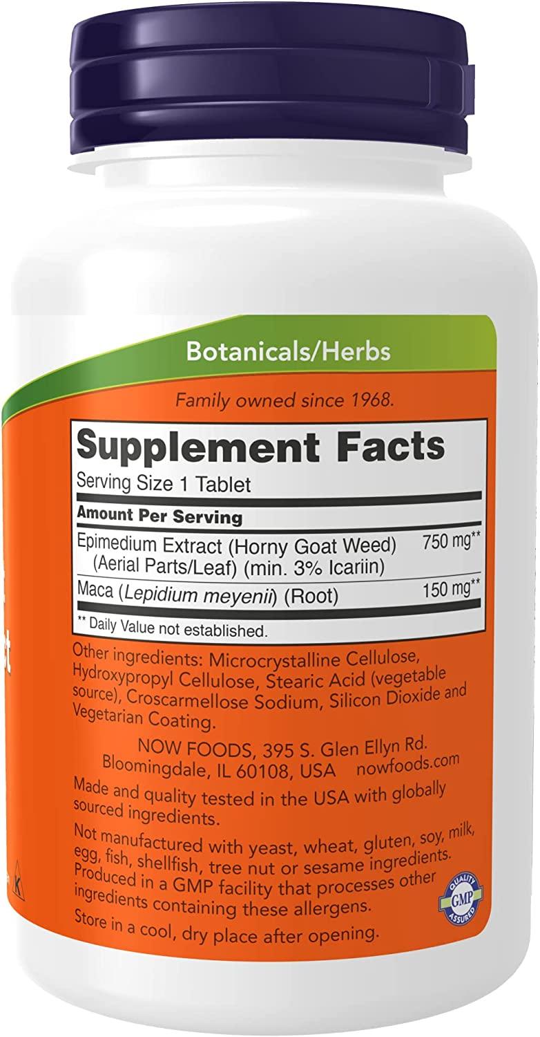 NOW Supplements Horny Goat Weed Extract 750mg + Maca Root 150mg - 90 ...