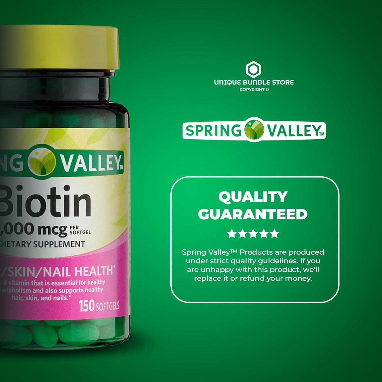 Spring Valley Biotin 1000MCG Softgels + 7 Day Pill Organizer, 150 Count ...
