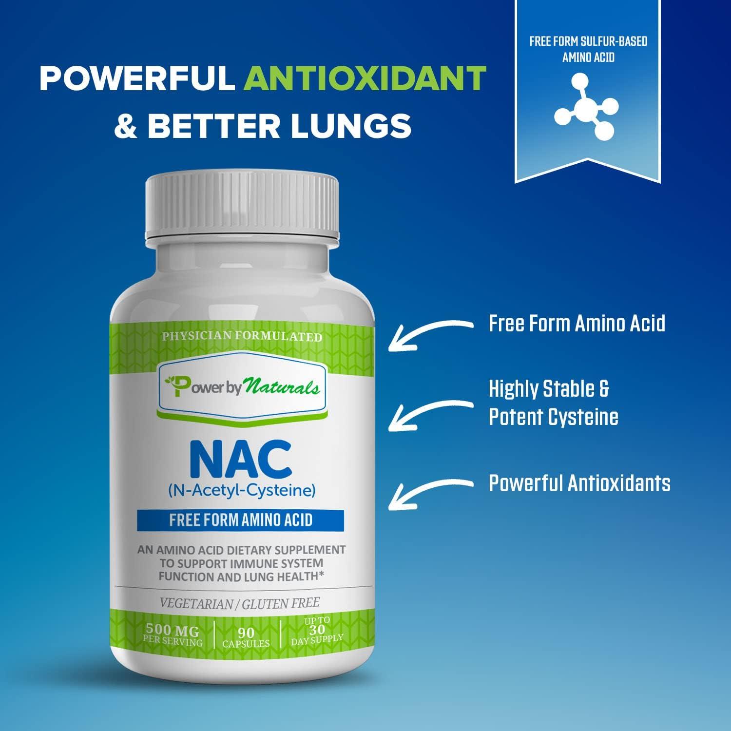Power By Naturals NAC Supplement - 1000mg N-Acetyl Cysteine for Liver and Lung Support - 90ct ...