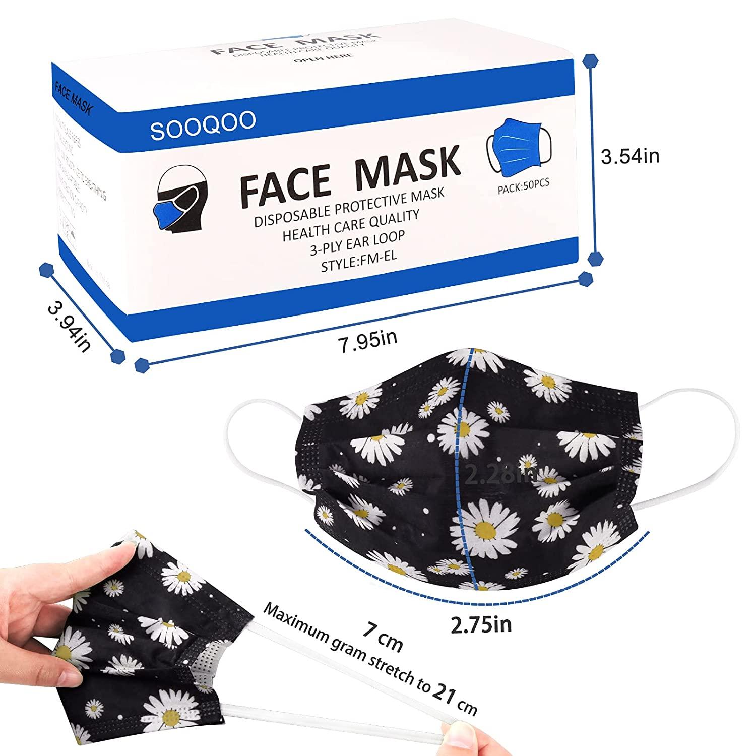 3 Ply 50 Pcs Individually Wrapped Disposable Earloop Face Masks - Adult ...