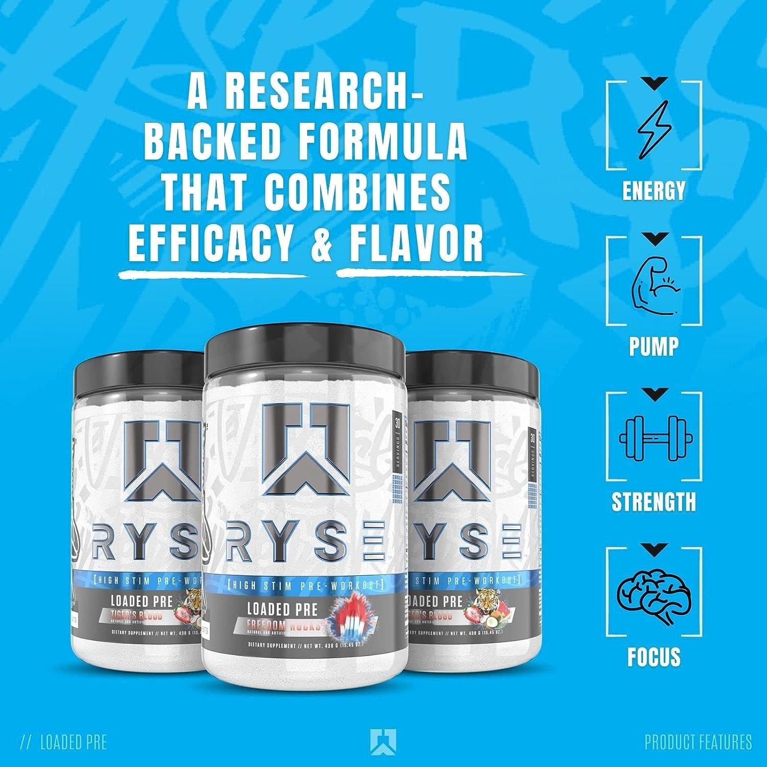 Ryse Core Series Loaded Pre Workout Pump Energy Strength Supplement | L ...