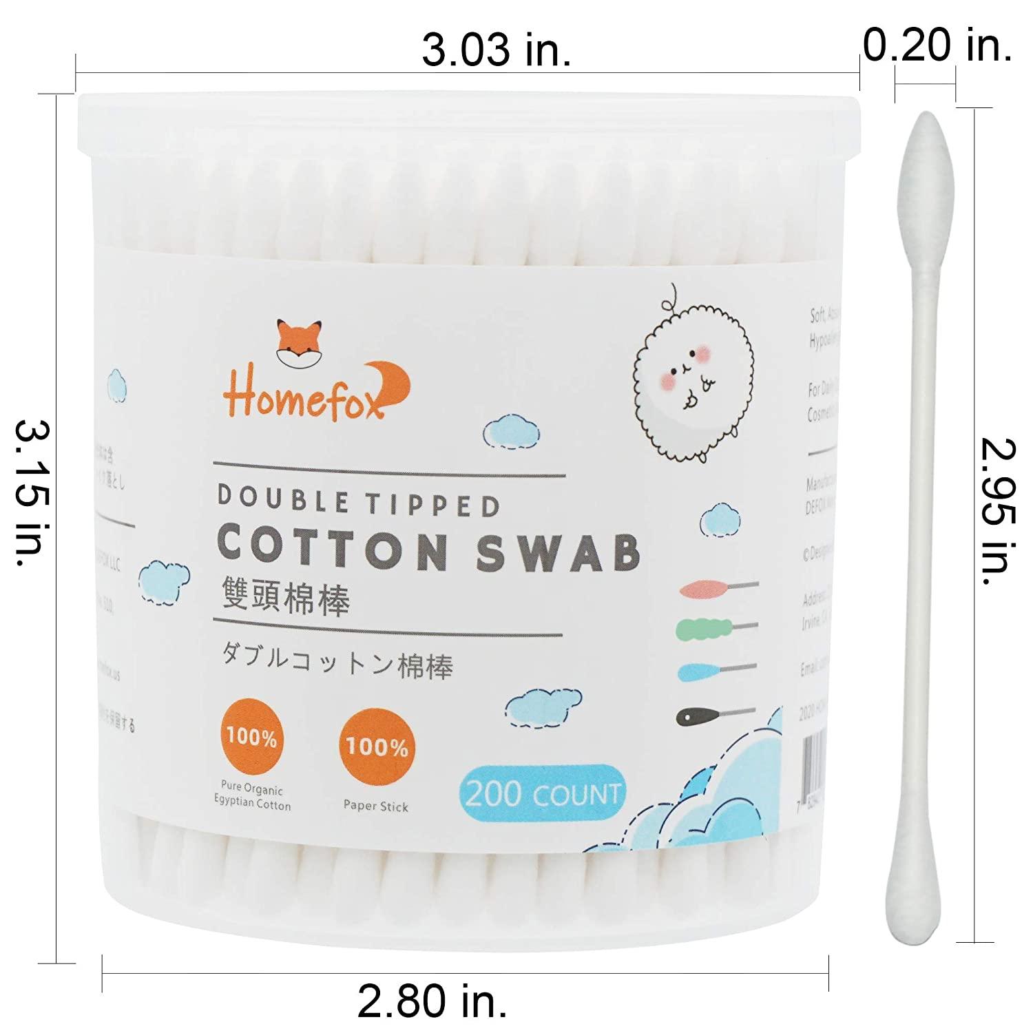 HOMEFOX Precision Pointed Cotton Swabs - 200 Count, Organic Double ...