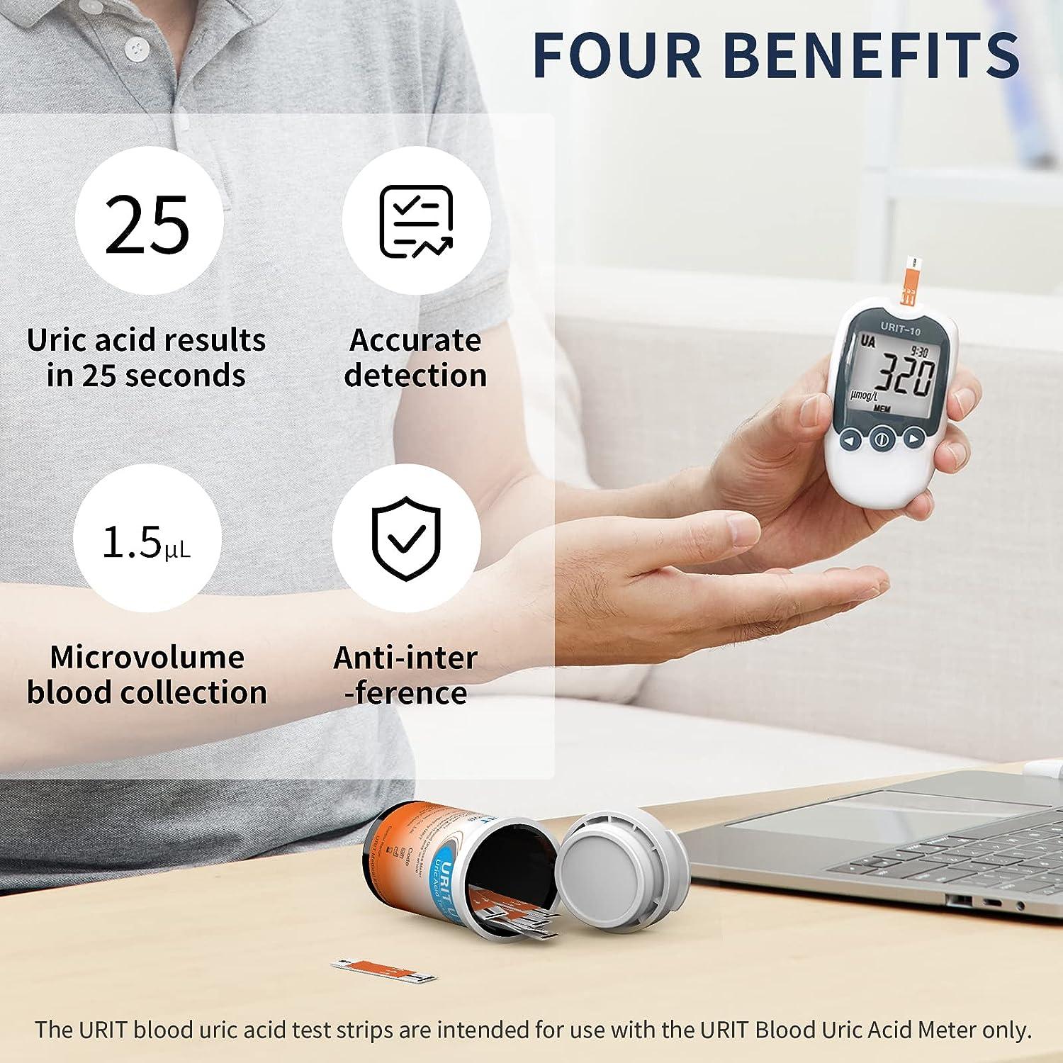 URIT Uric Acid 50 Test Strips (2 Boxes) - 25 Test Strips Per Box | For ...