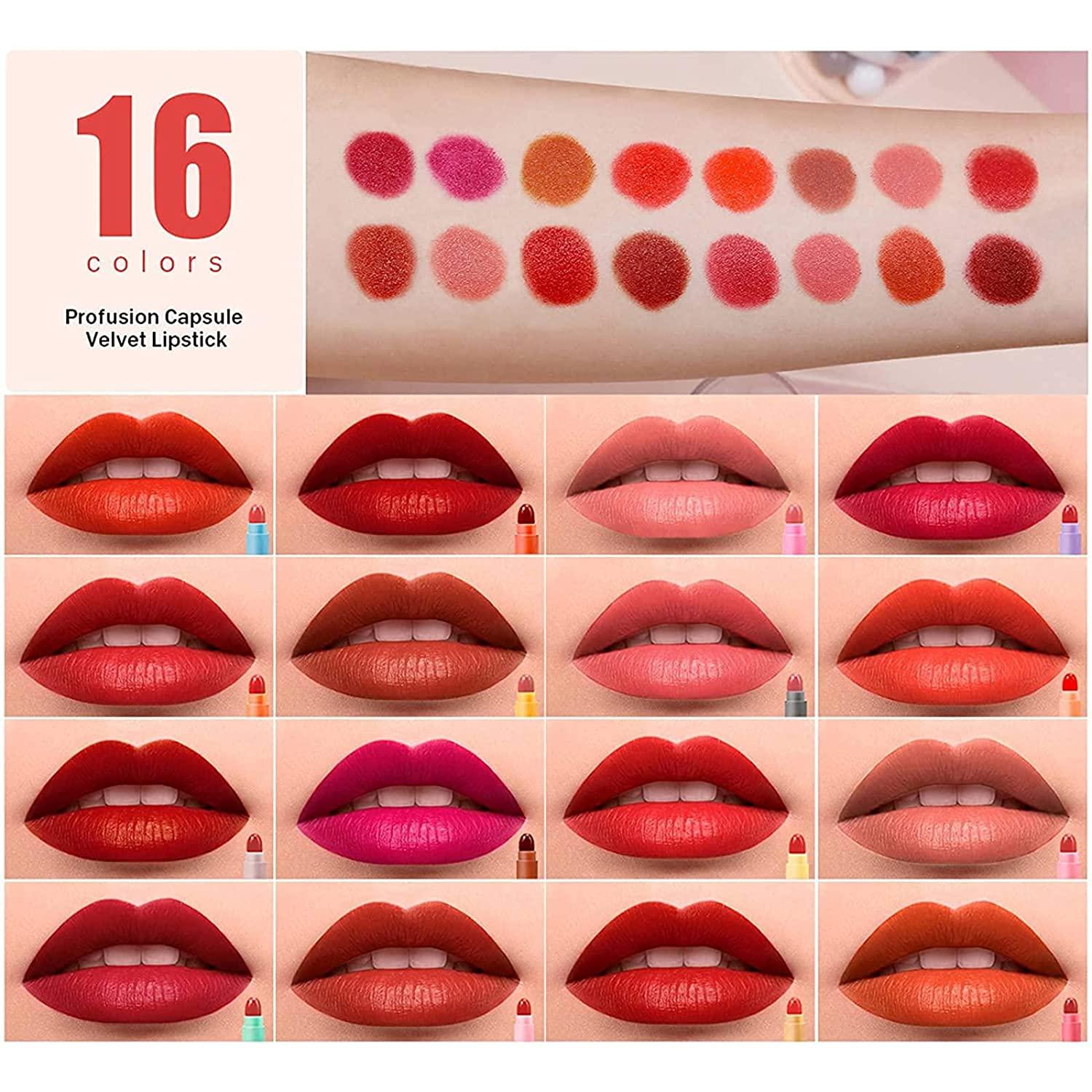 Velvet Matte Lipstick Set - 16 Long-Lasting Waterproof Mini Lipsticks ...