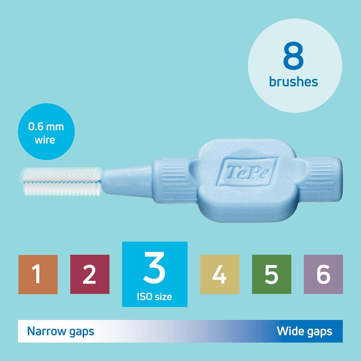 TePe Interdental Brushes Blue Extra Soft (0.6mm - Size 3) - Pack of 8 ...