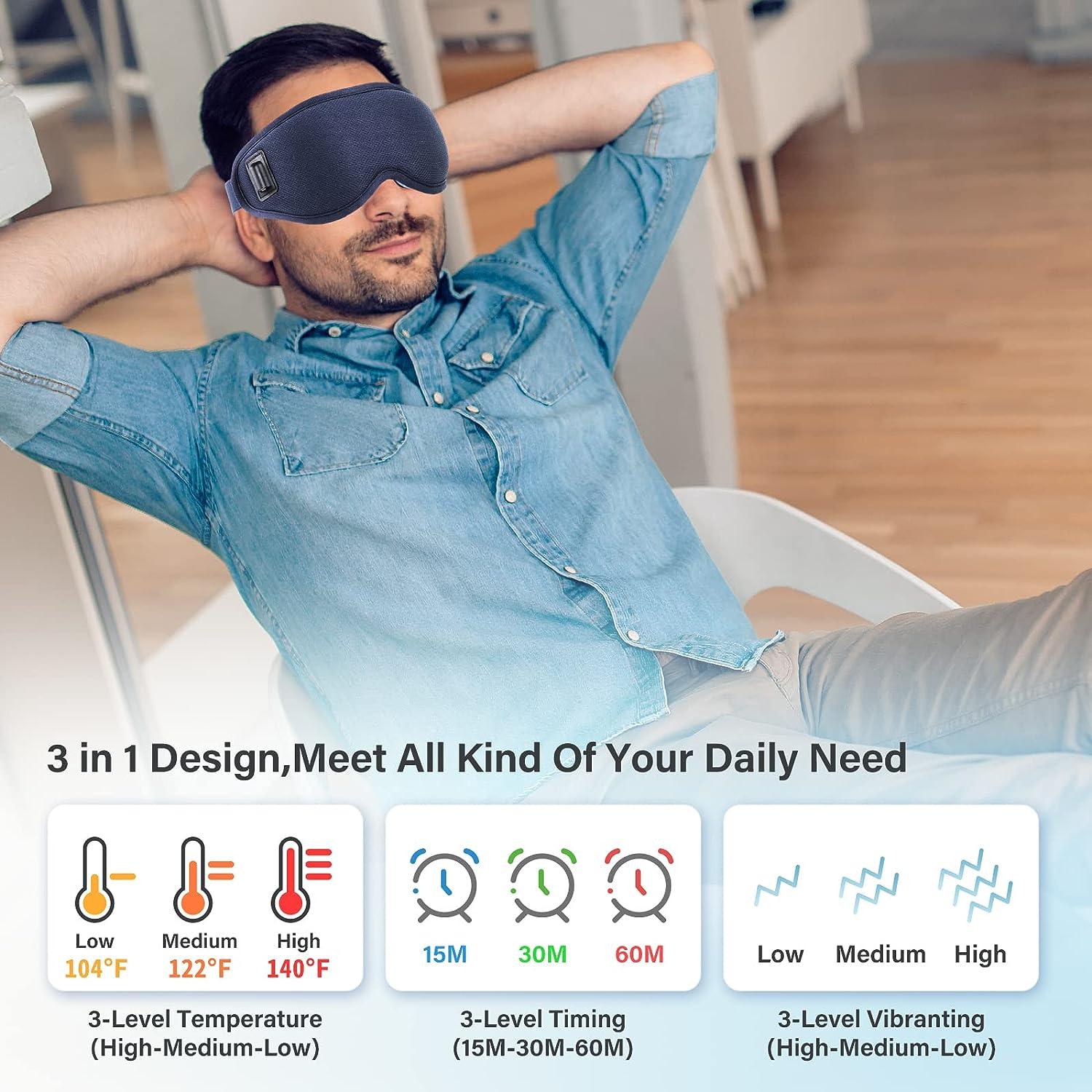 Heated Massage Eye Mask with 3 Vibration Modes | USB Heating, 3D ...