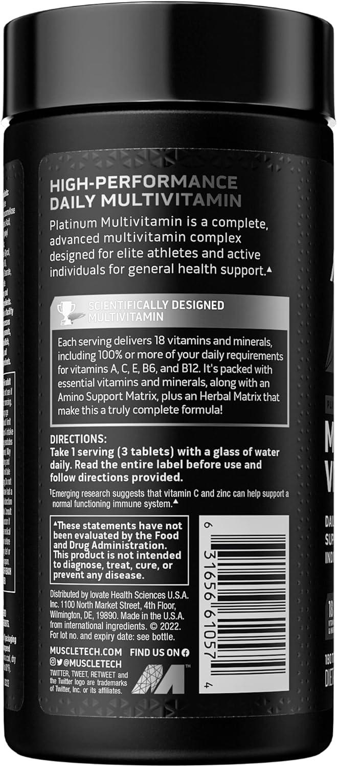MuscleTech Platinum Multivitamin - 180 Tablets | Essential Daily ...