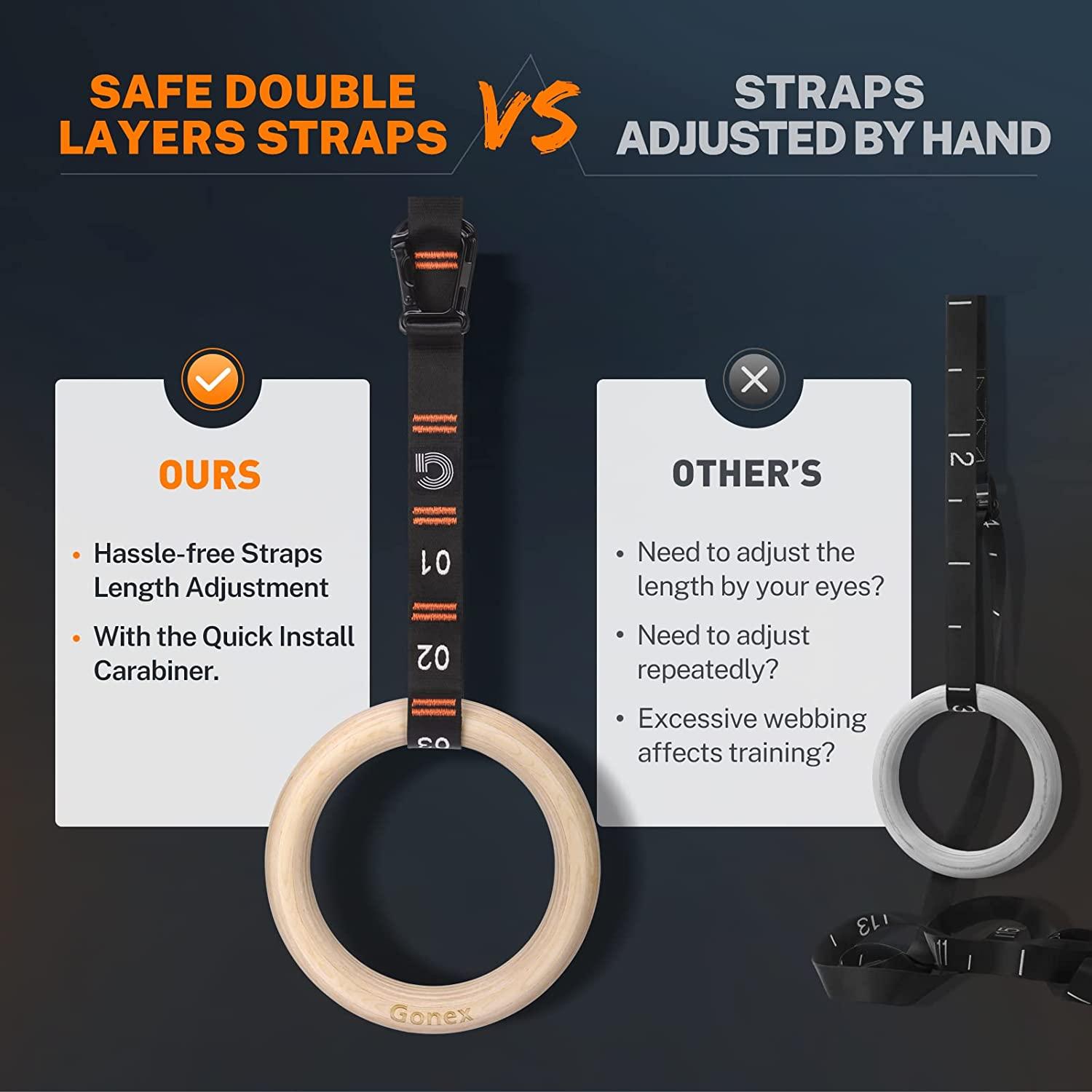 Gonex Wooden Gymnastic Rings with Adjustable Straps | Crossfit ...