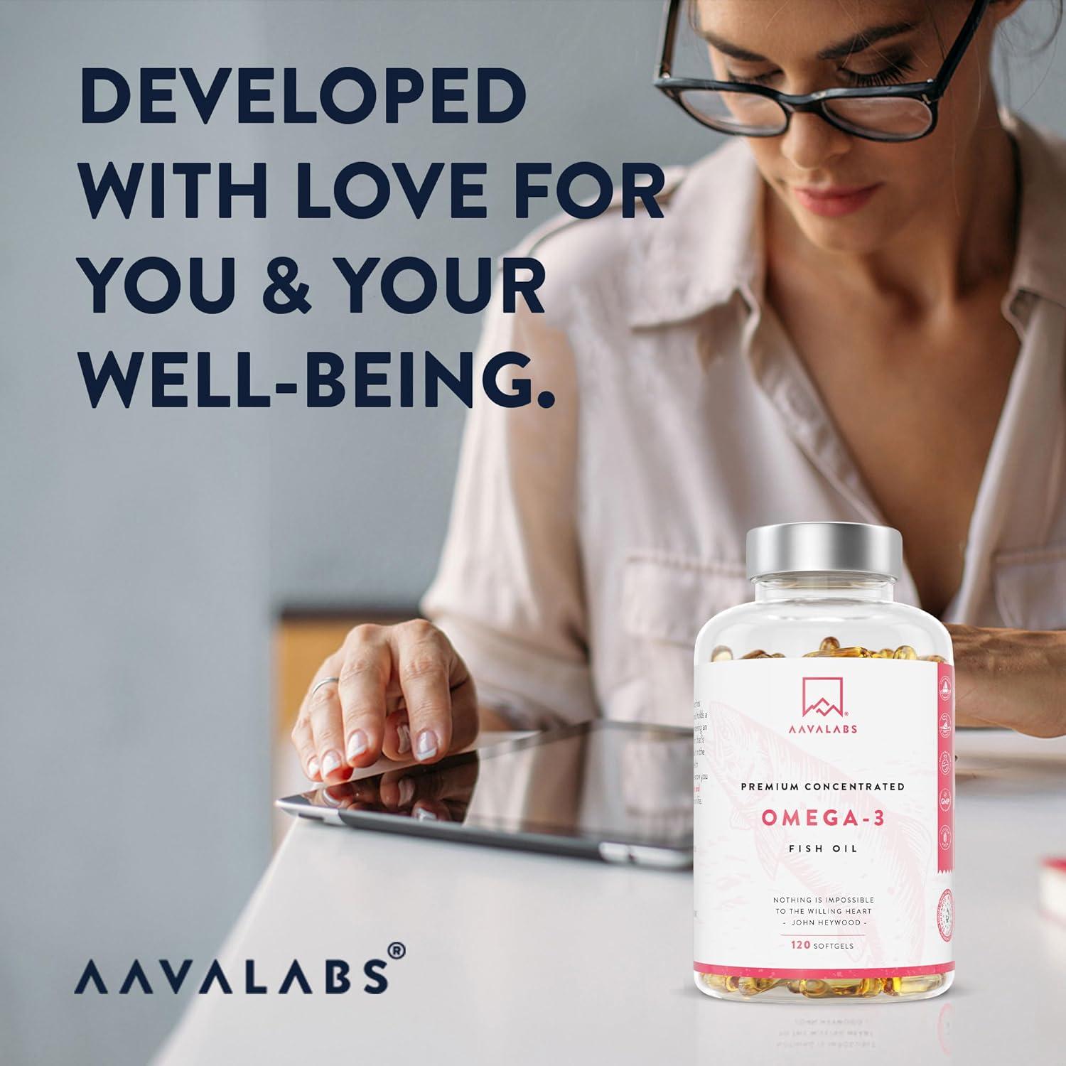 AAVALABS Omega 3 Fish Oil 2000mg - High Strength 1000mg EPA + 500mg DHA ...