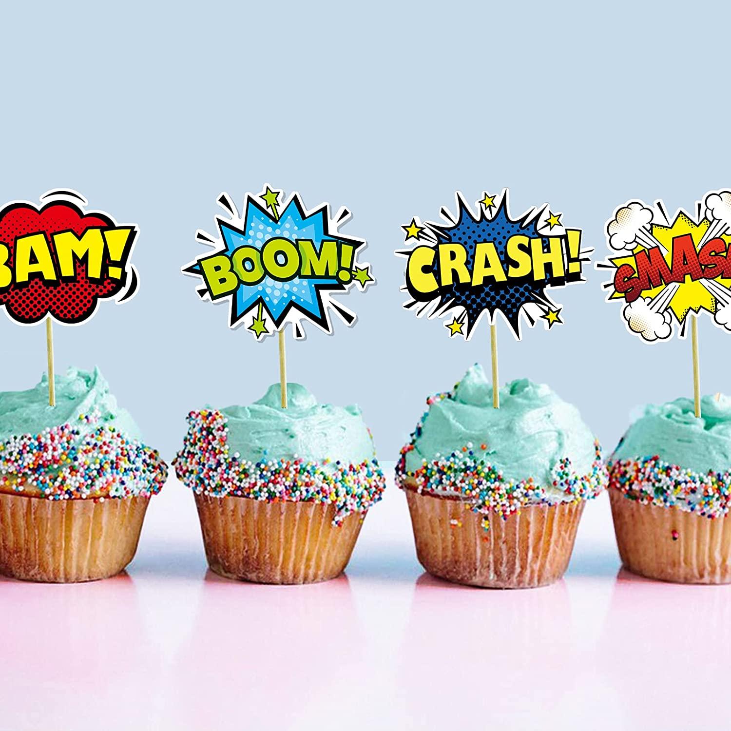 SuperHero Boom Cupcake Toppers - 48 Pack, Kids Birthday Party ...