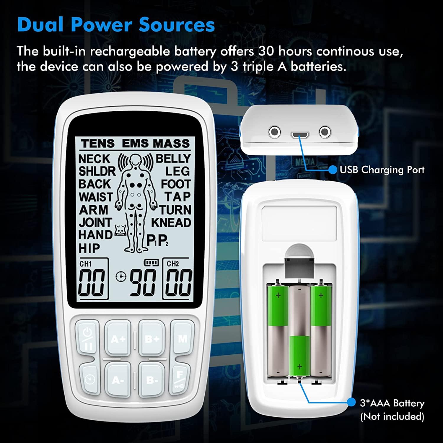 Conree Dual Channel TENS Unit EMS Muscle Stimulator - 24 Programs for ...