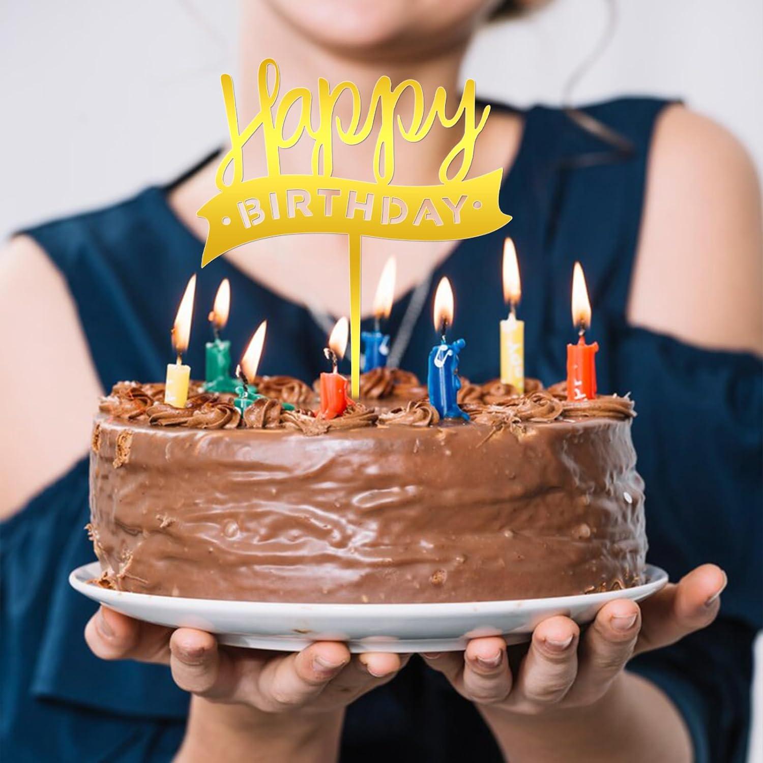 6 Pcs Gold Cake Topper Gold Happy Birthday Sign for Cake Decorations ...