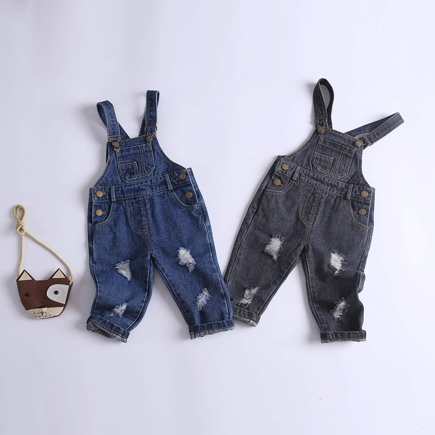 KIDSCOOL SPACE Toddler Ripped Denim Overalls, Black, 3-4 Years - Cute ...