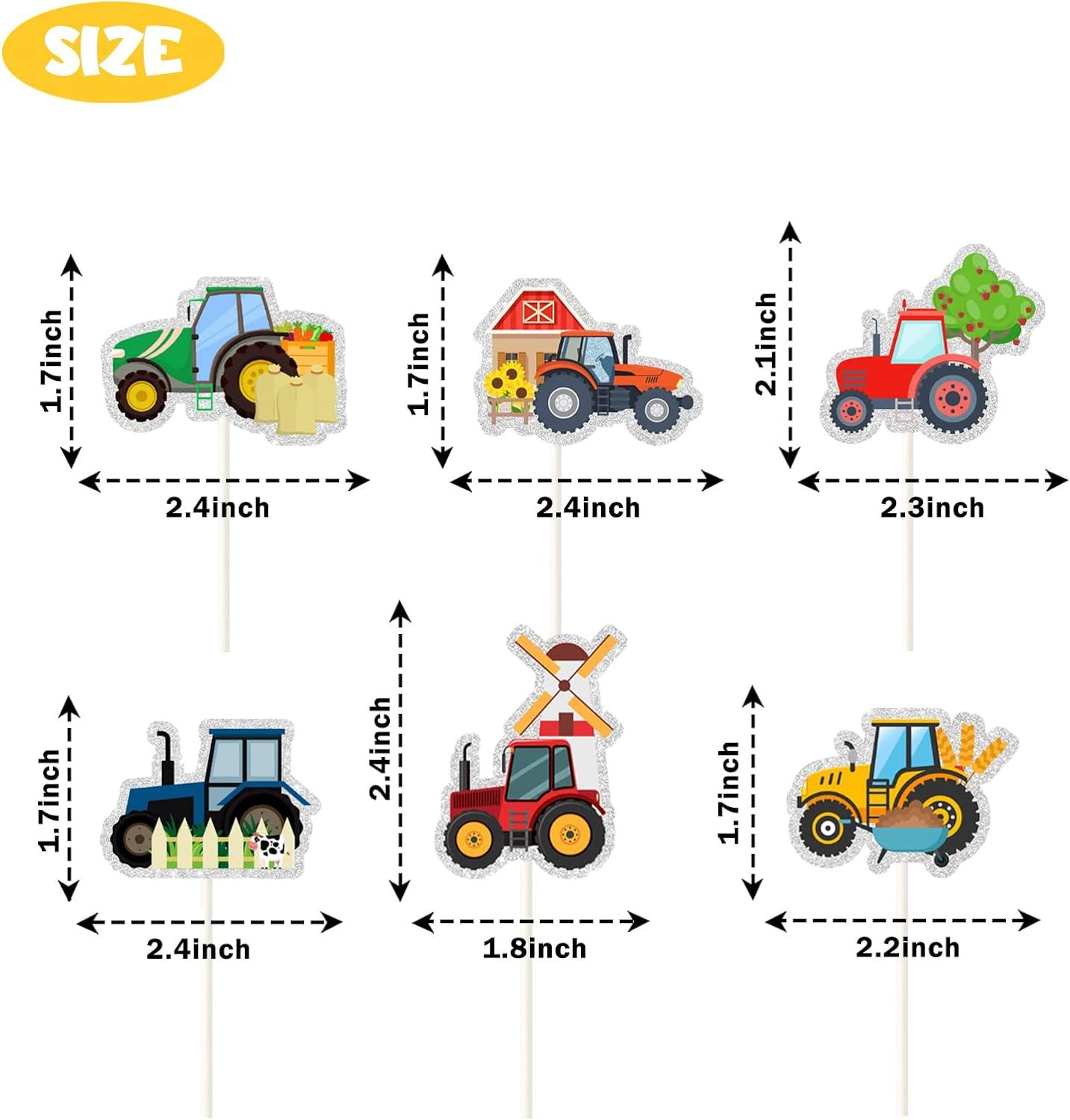 Colorful Farm Tractor Cupcake Toppers Tractor Themed Happy Birthday ...