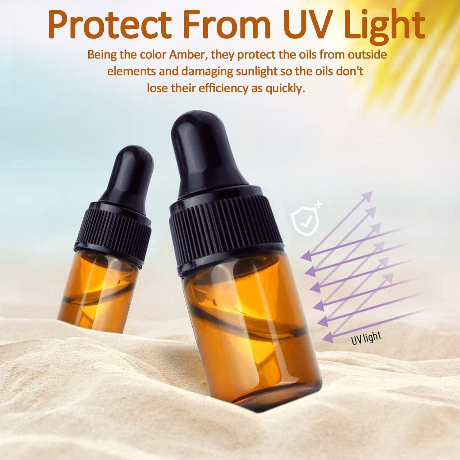 Alledomain 24Pcs 2Ml Amber Glass Sample Dropper Bottles Empty Mini ...