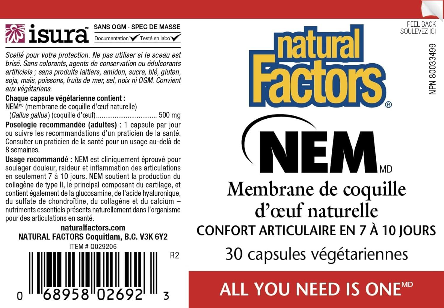 Natural Factors NEM Joint Comfort & Flexibility Capsules | 30ct | 30 ...