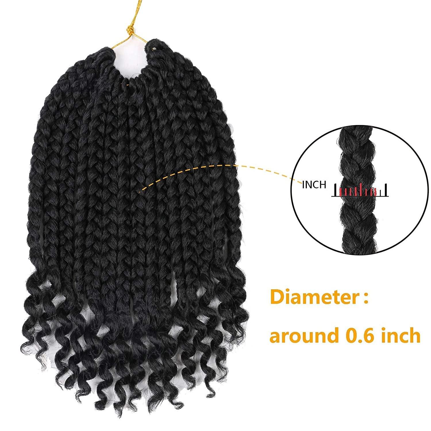 Layashow 12 Inch Crochet Bohemian Box Braids Curly Ends 6 Packs - Black ...