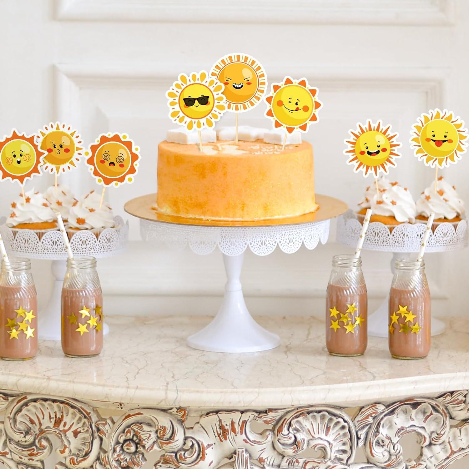 JarThenaAMCS 48Pcs Sun Cupcake Topper Weather Theme Funny Cartoon Sun ...