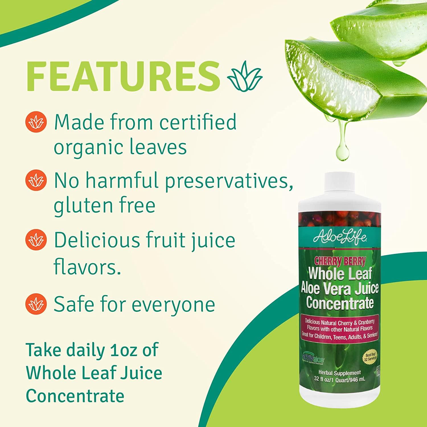 Aloe Life Whole Leaf Aloe Vera Juice Concentrate 32 oz | Organic Cherry ...