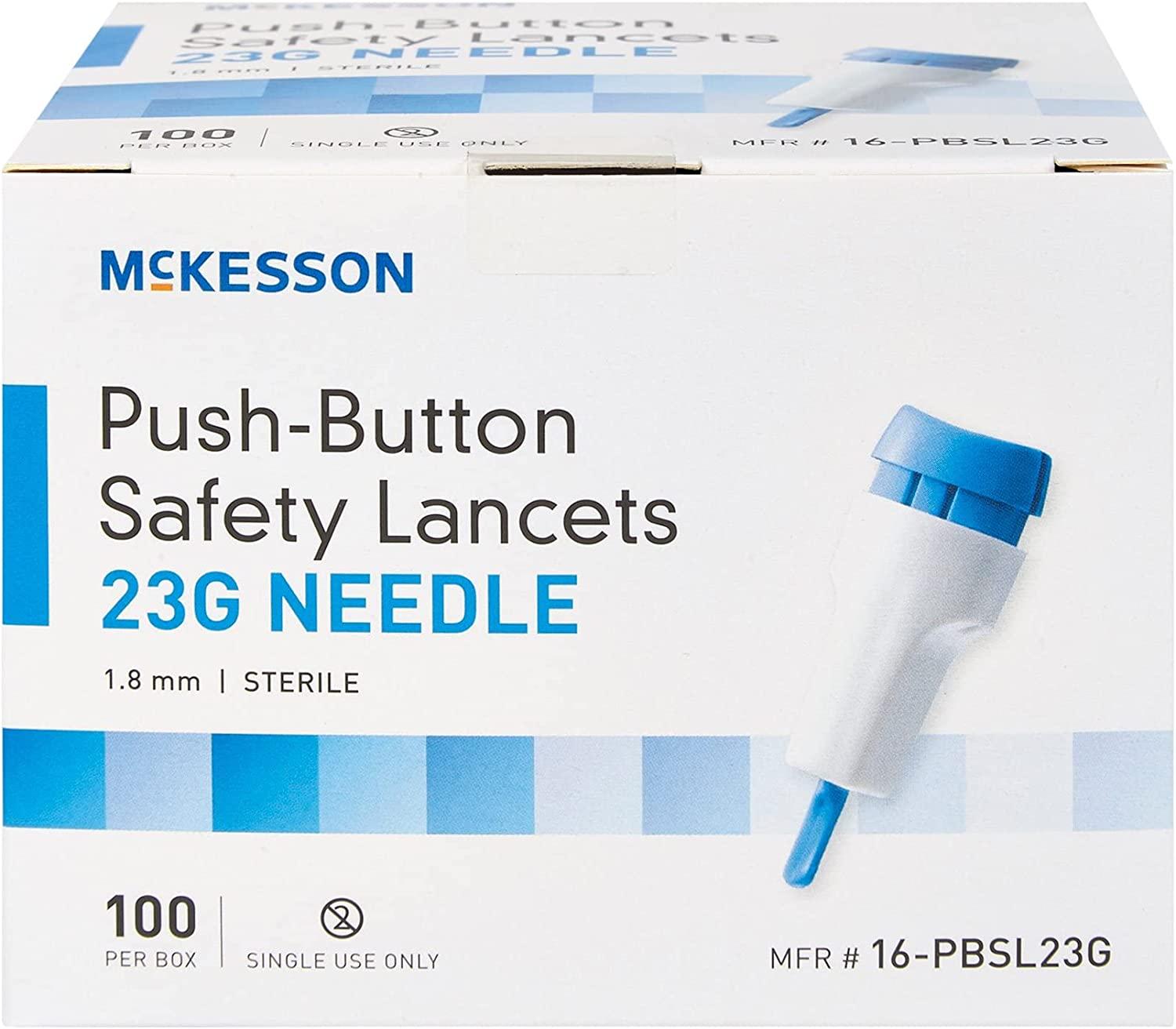 McKesson Safety Lancets Sterile Push-Button 23G Needle 1.8mm - 100 ...