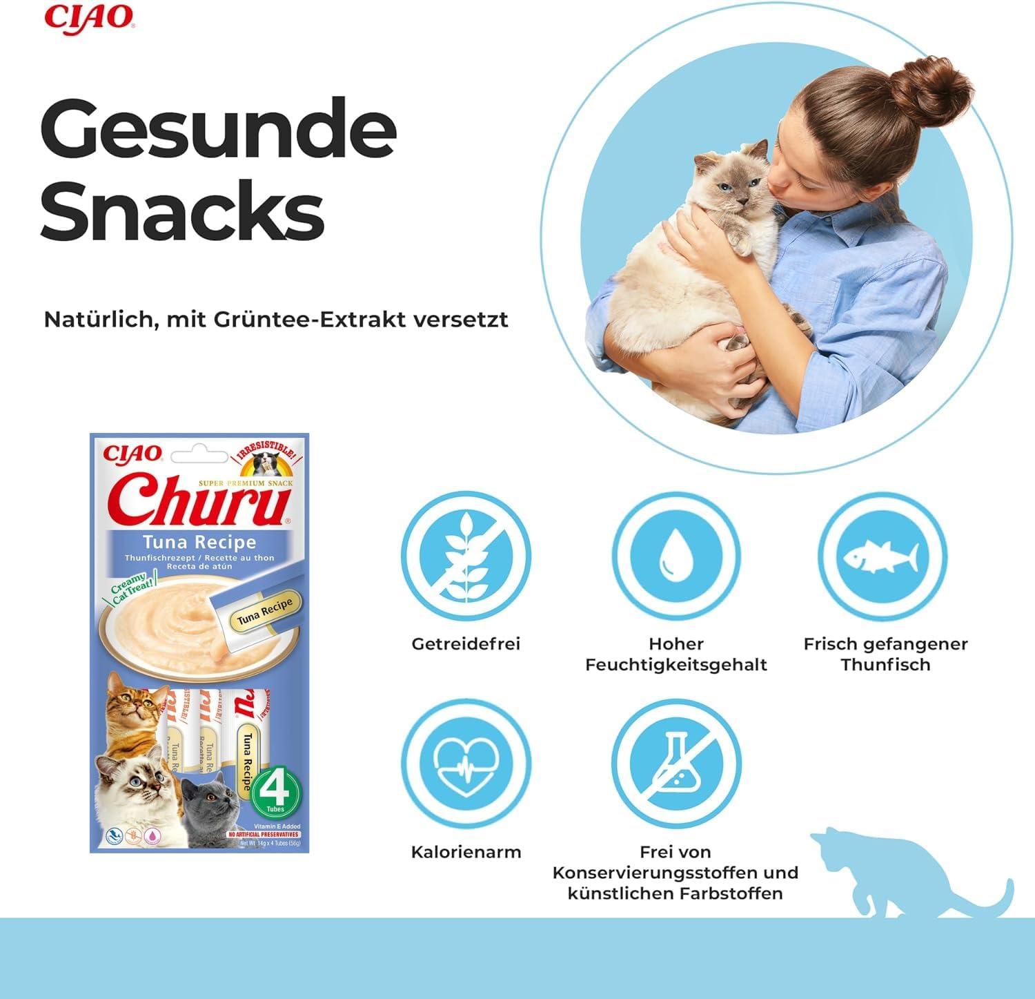 Inaba Churu Puree Cat Treats - Hand-Feeding Delicacies with Tuna ...