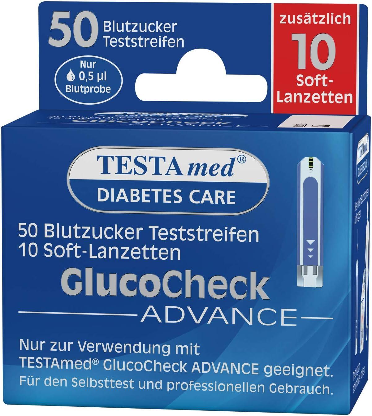 TESTAmed GlucoCheck Advance Blood Glucose Test Strips - 50 Strips & 10 ...