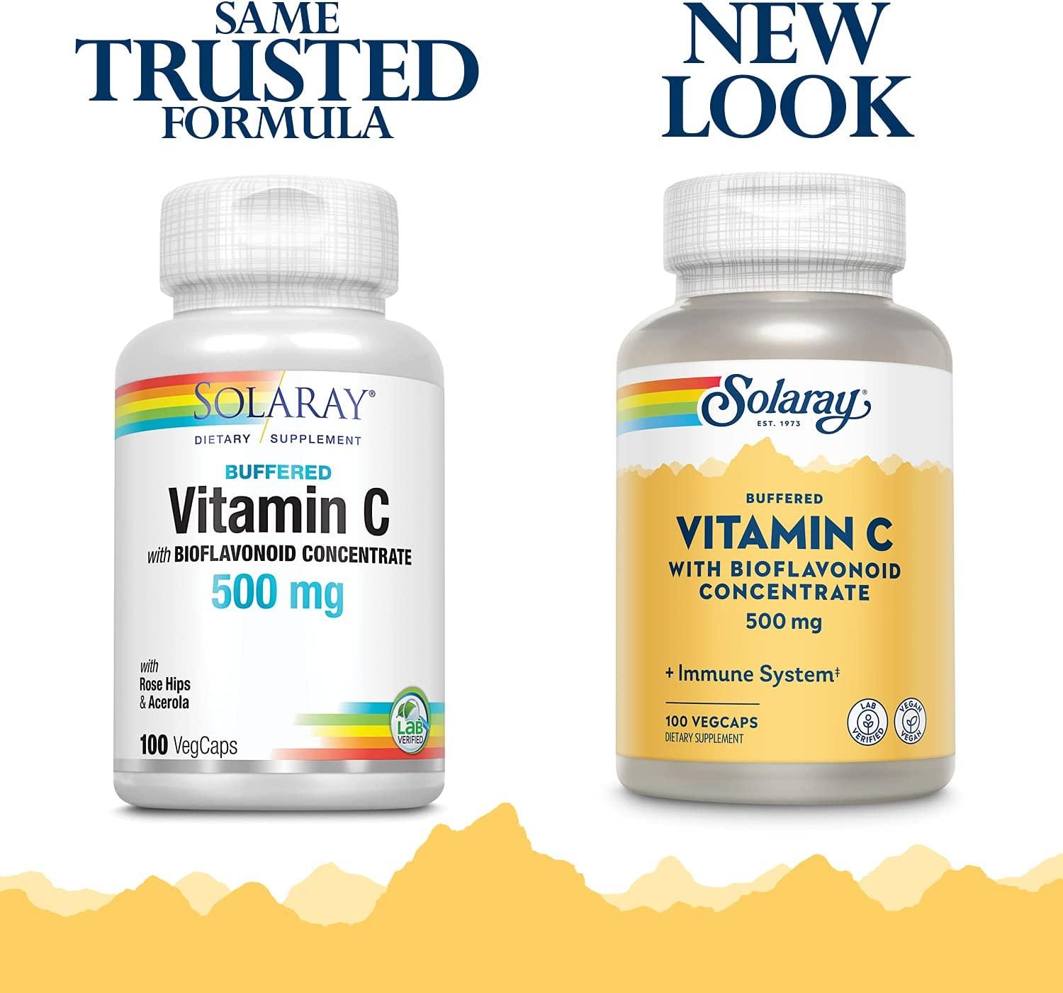 Solaray Buffered Vitamin C 500mg with Bioflavonoids - 100 Veg Capsules for Immune Support | Buy ...