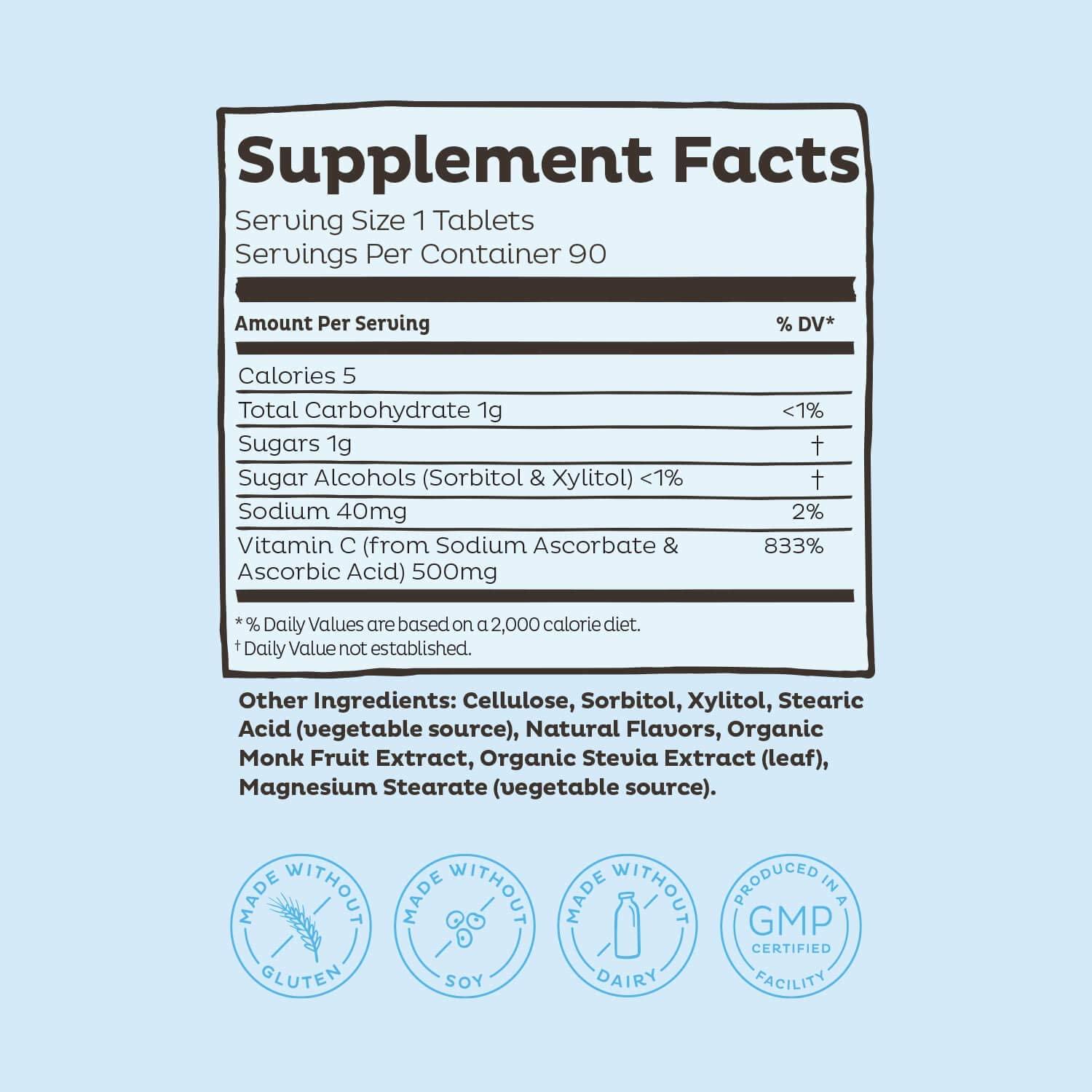 KOS Vitamin C 500mg Chewable Tablets - 90 Orange Flavor | Immune ...