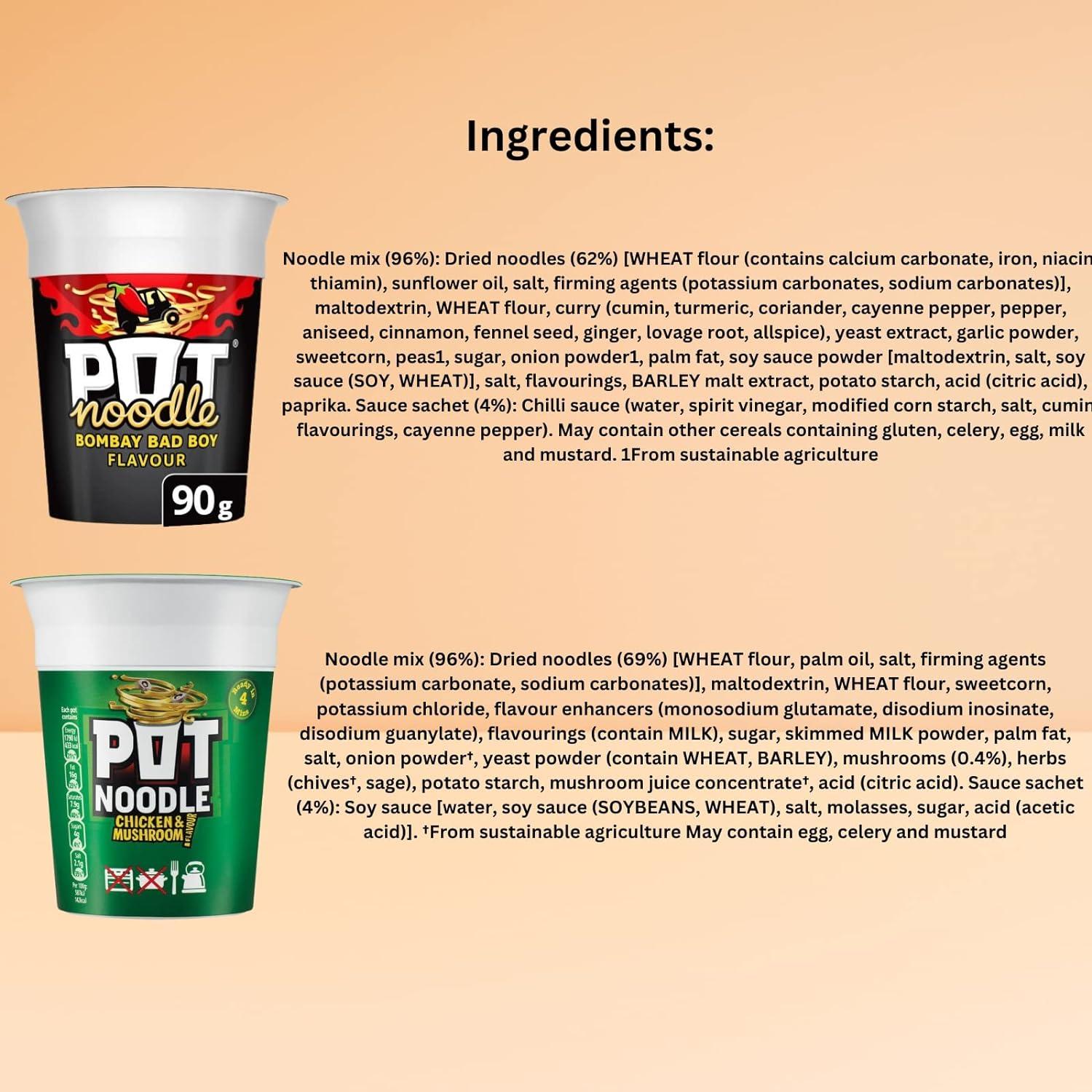 Noodles Multipack of 12 With 6x Pot Noodle Chicken & Mushroom 90g And ...