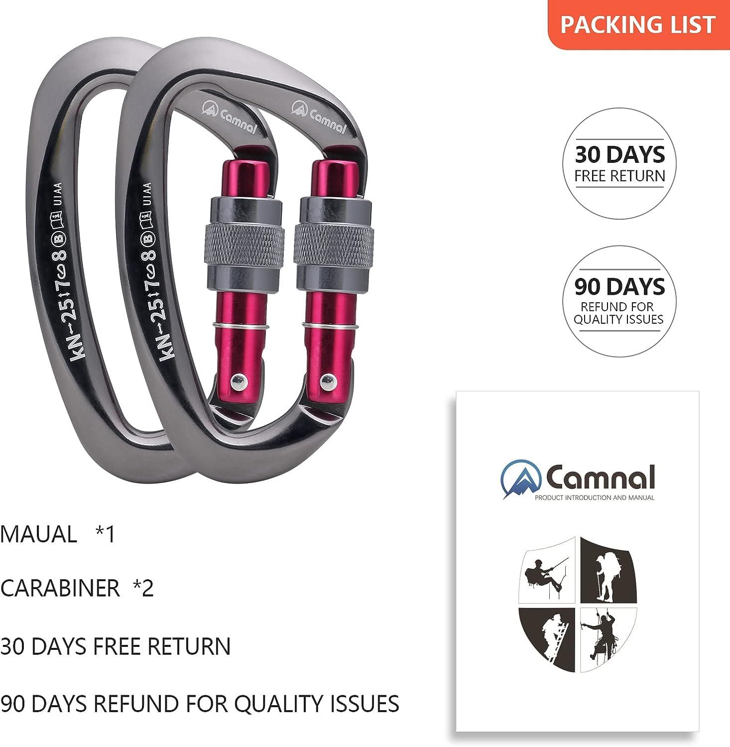 CAMNAL Heavy Duty 25KN Locking Carabiner - UIAA Certified, for Rock Climbing, Mountaineering ...